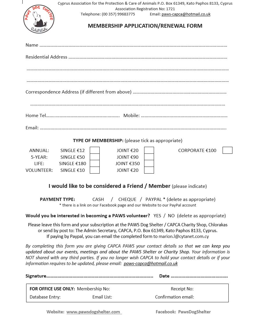 CAPCA PAWS Membership – PAWS Dog Shelter